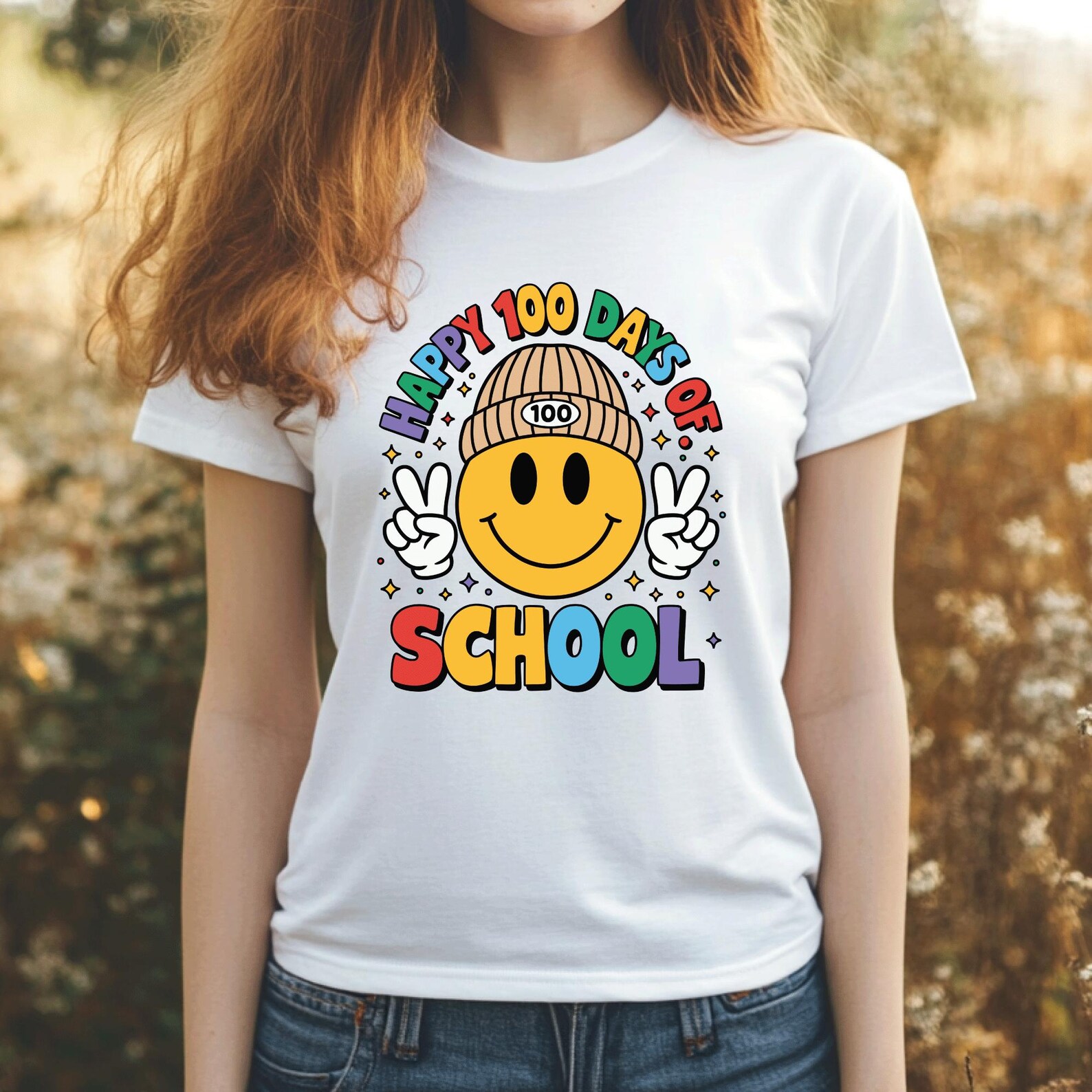 100 Days of School Ready to Press, Smile Face Student Teacher Dtf ...