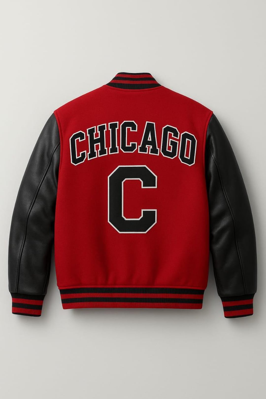 Chicago Style Varsity Jacket – Red Wool & Black Leather Sleeves ...