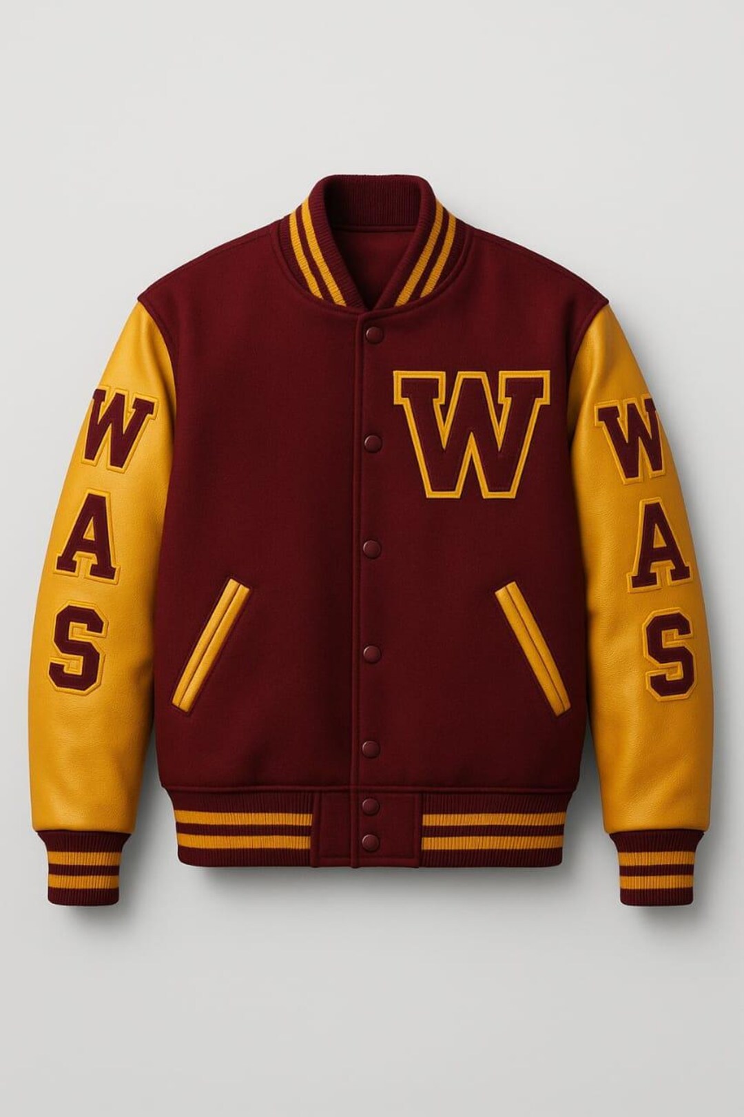 Maroon Wool Varsity Jacket – Yellow Leather Sleeves, Custom Letterman ...