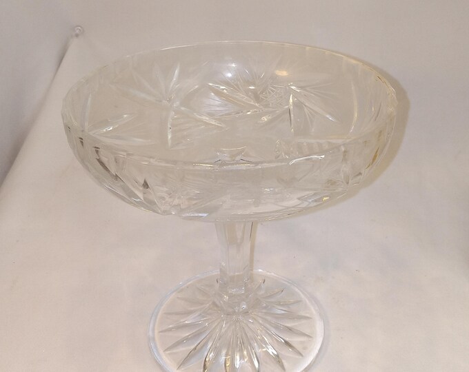 Vintage Crystal Pinwheel Pattern Pedestal Bowl – 6″ Tall × 6″ Wide Cut ...