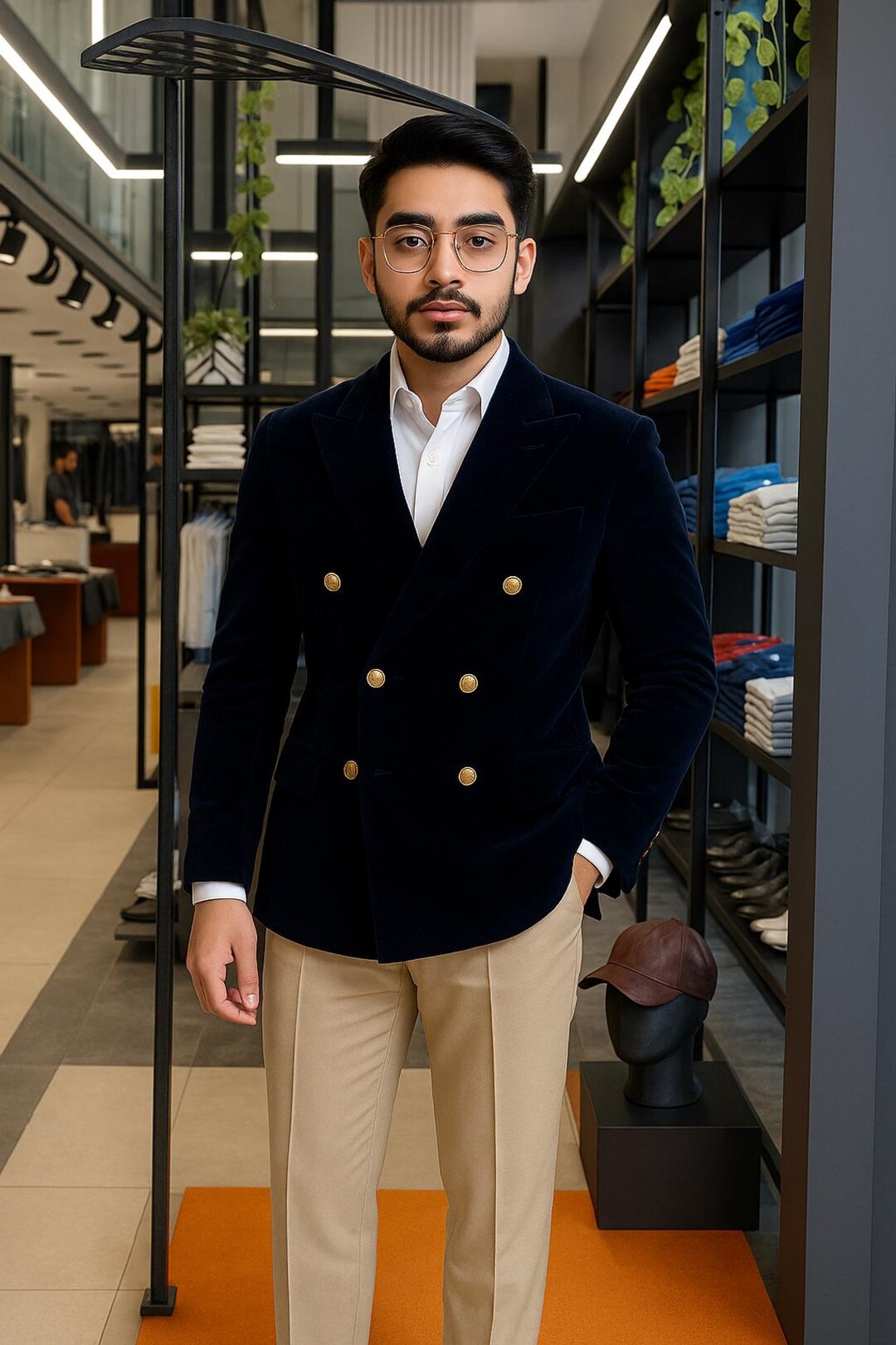 Navy Velvet 3 Piece Suit | Double Breasted Blazer With Pant | Groom ...