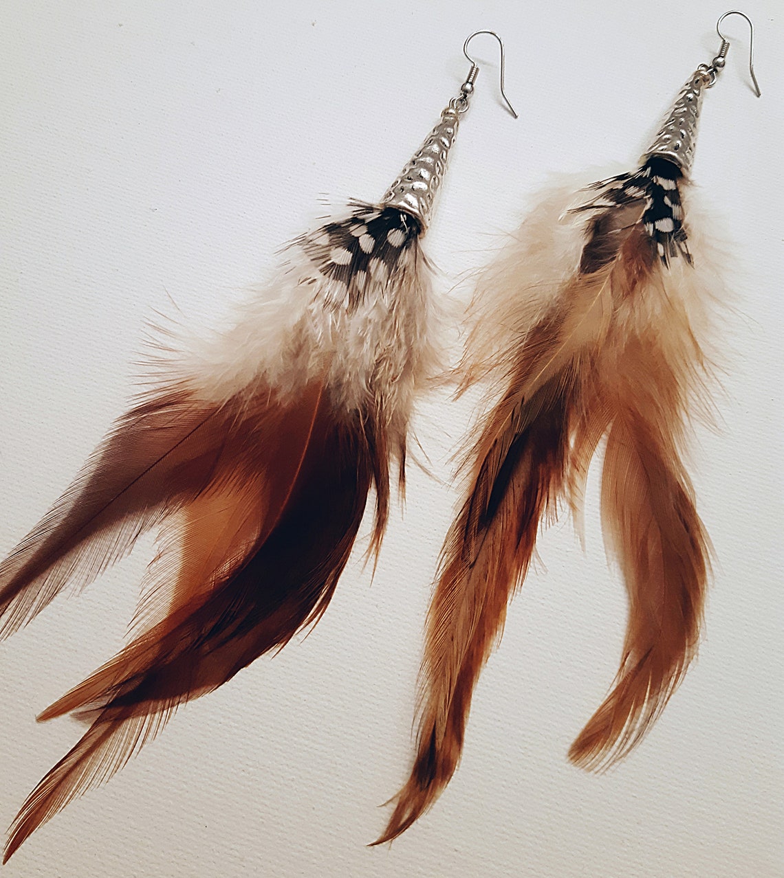 Drop Tan and Brown Feather Earrings - Etsy