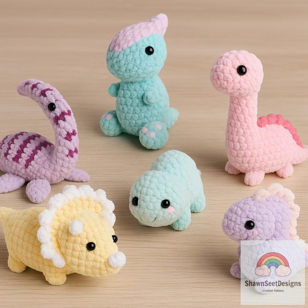 Dinosaur No Sew Crochet Pattern Bundle PDF, Amigurumi T Rex and ...
