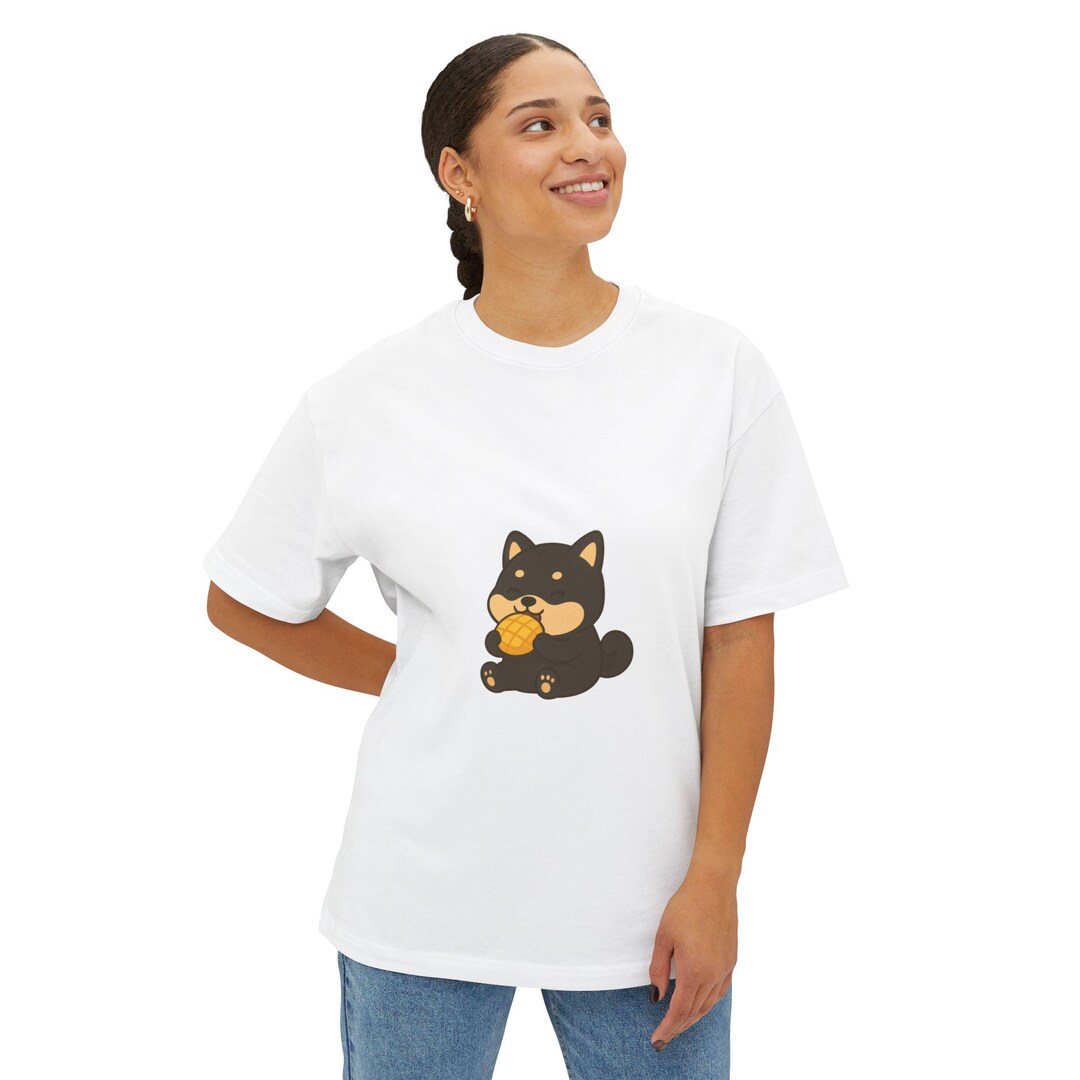 Black Shiba Inu Pineapple Bun Boxy Tee | Unisex Oversized Tee | Casual ...