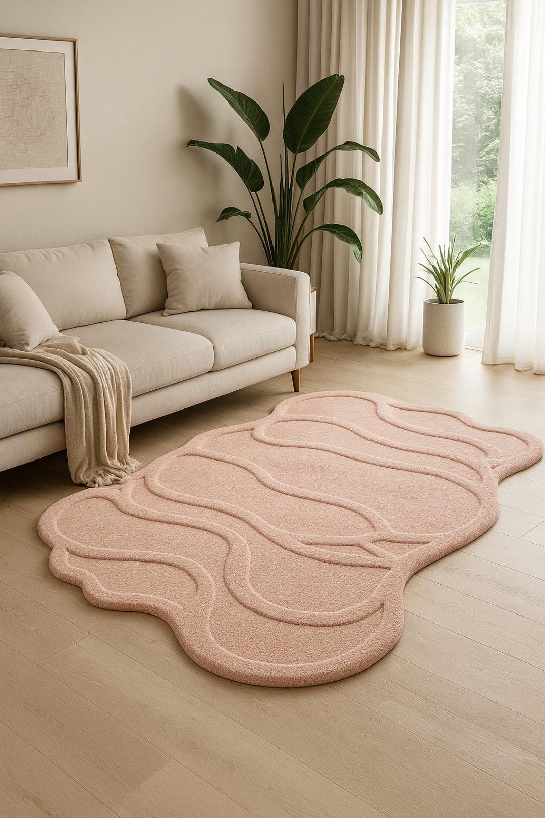 Pink Abstract Wool Rug: Modern Sculptural Carpet, Luxury Décor - Etsy