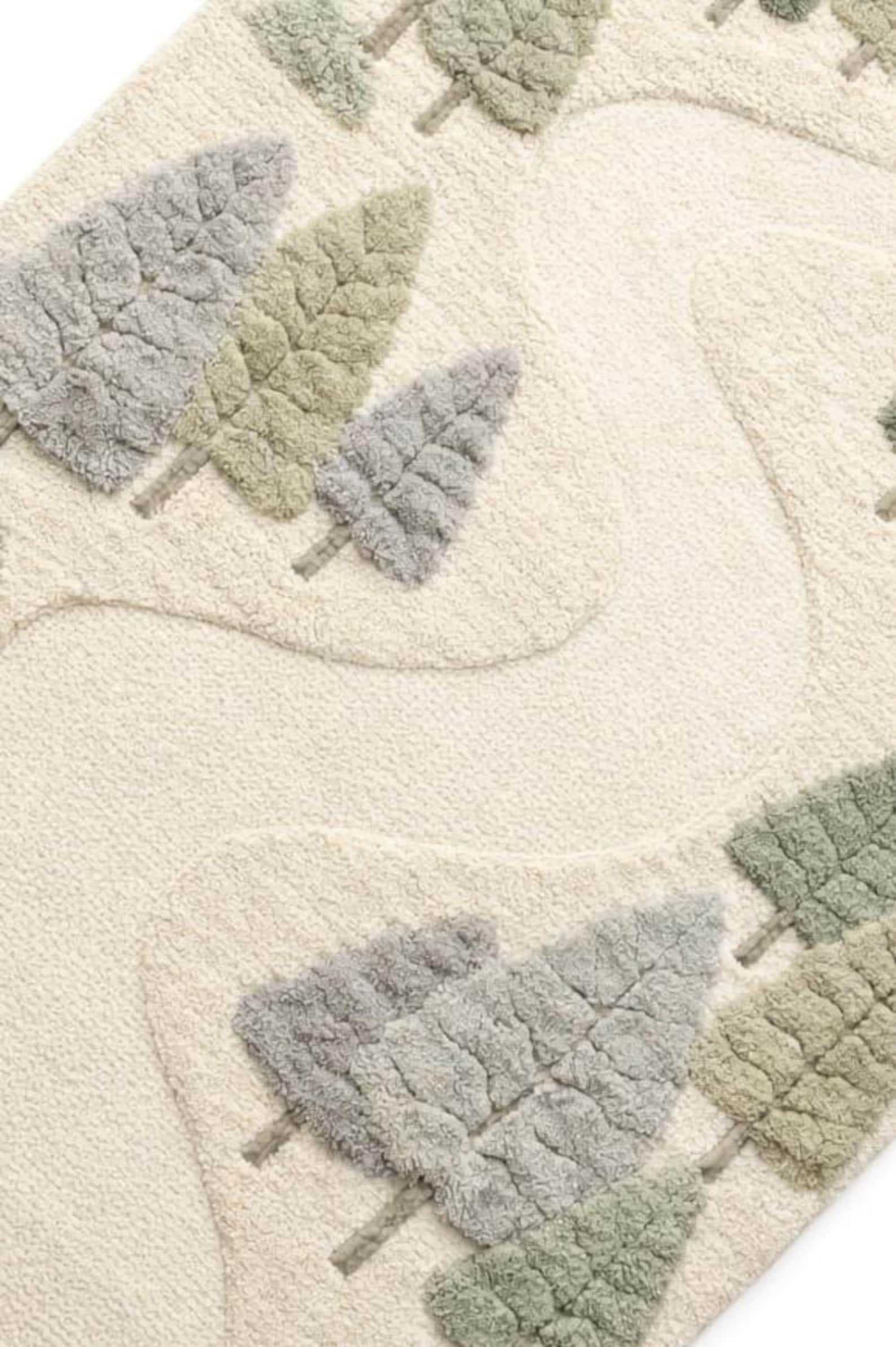 Hand Tufted Forest Path Area Rug, Woodland Tree Design Carpet, Neutral ...