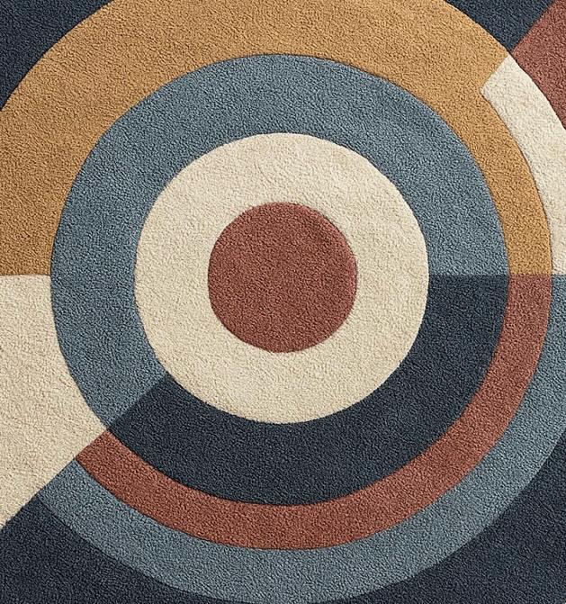 Retro Modern Round Rug Multicolor Geometric Circle Design Hand Tufted ...