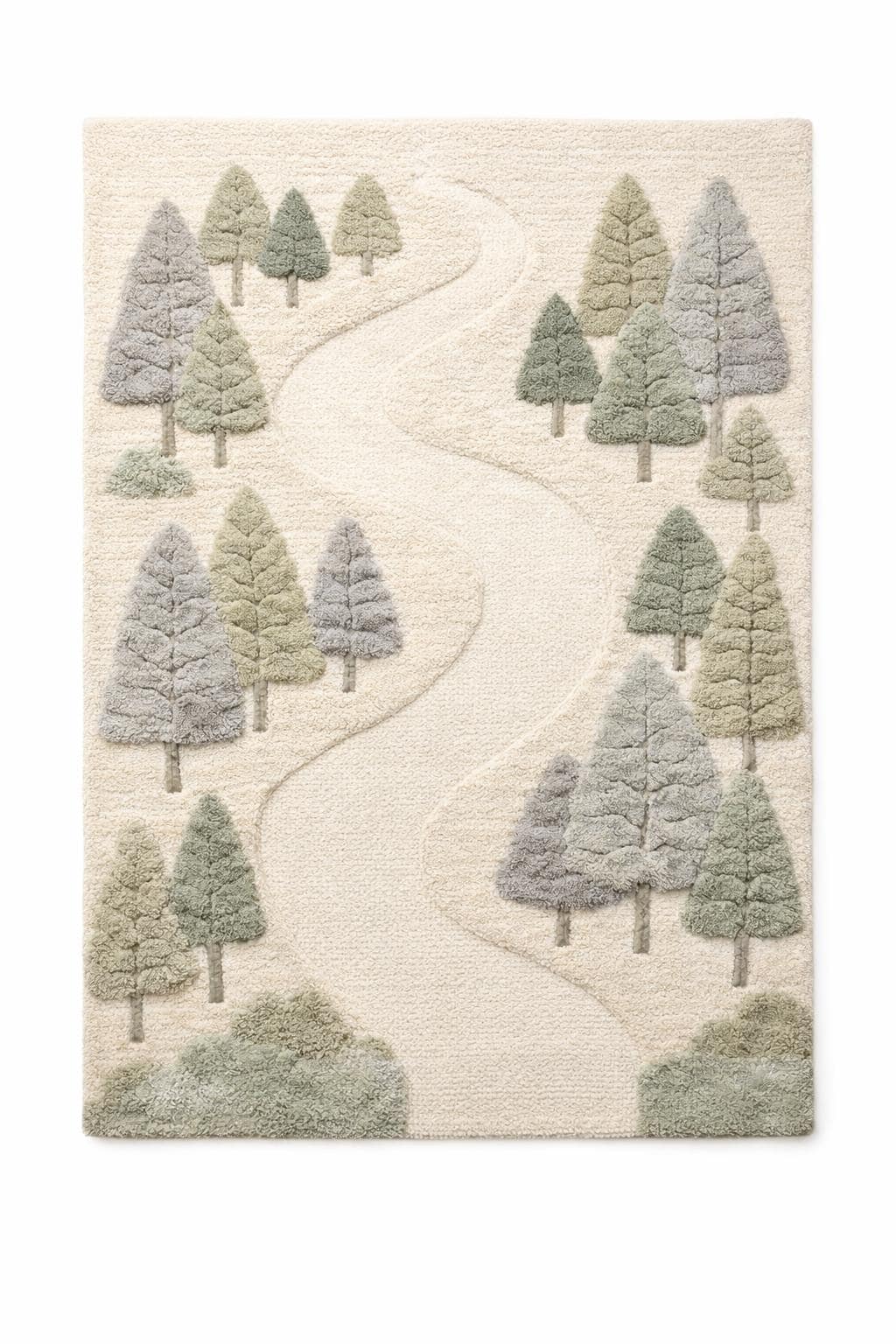 Hand Tufted Forest Path Area Rug, Woodland Tree Design Carpet, Neutral ...