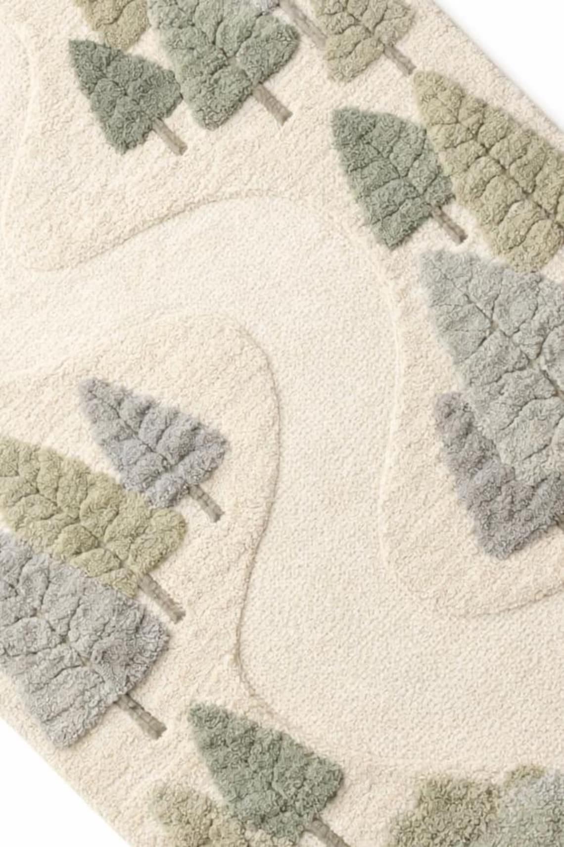 Hand Tufted Forest Path Area Rug, Woodland Tree Design Carpet, Neutral ...