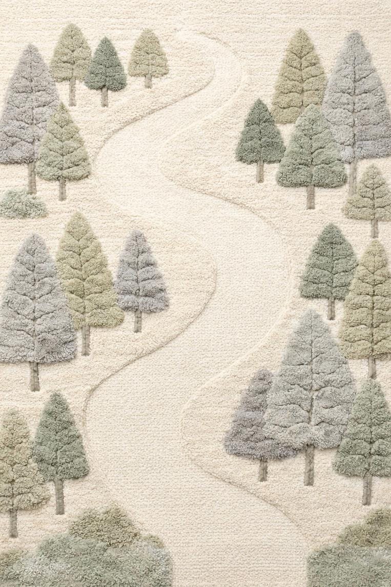 Hand Tufted Forest Path Area Rug, Woodland Tree Design Carpet, Neutral ...