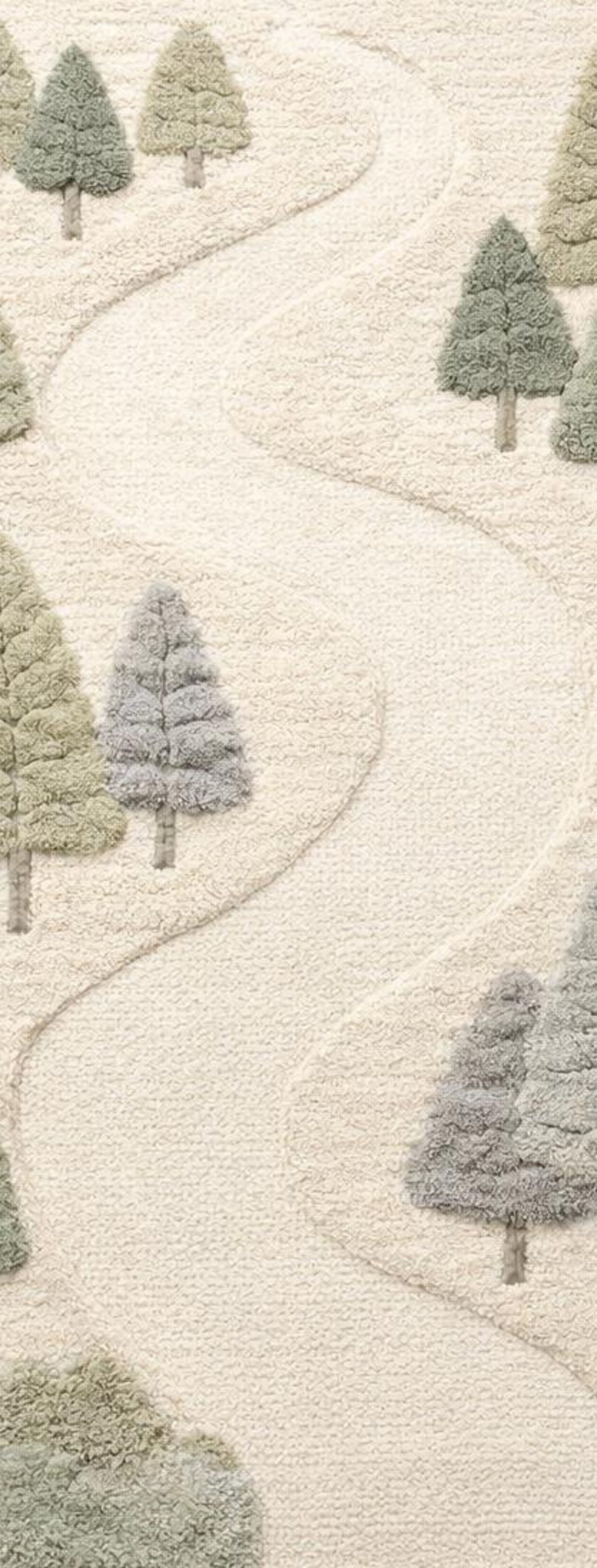 Hand Tufted Forest Path Area Rug, Woodland Tree Design Carpet, Neutral ...