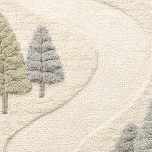 Hand Tufted Forest Path Area Rug, Woodland Tree Design Carpet, Neutral ...