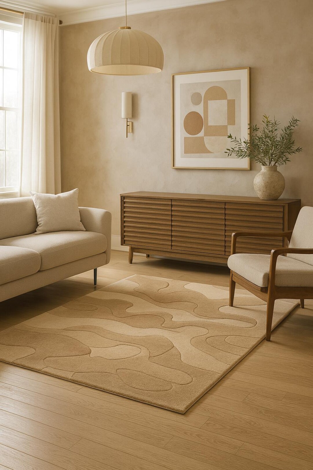 Wavy Neutral Area Rug: Hand-tufted Beige & Tan Abstract Carpet for ...