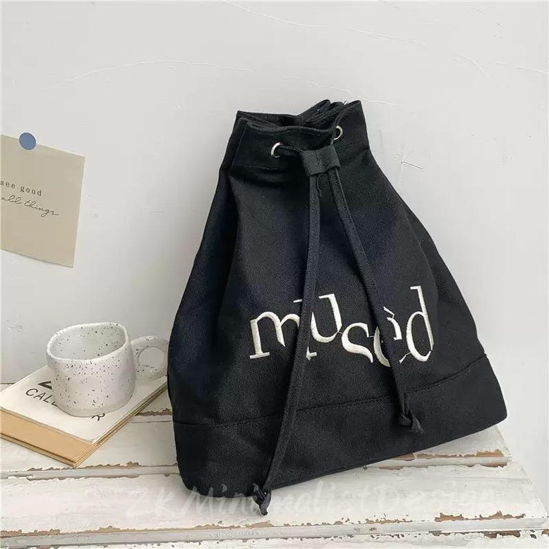 Drawstring Bucket Backpack Custom Embroidered- Lazy Style Canvas ...