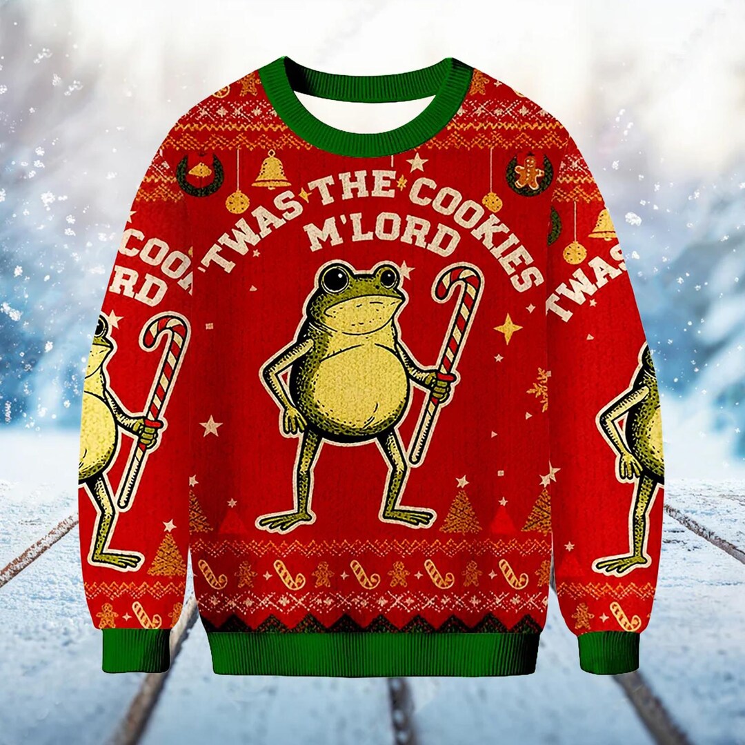 Ugly Christmas Sweater Funny Frog Holiday Party Apparel: Knitted Print ...