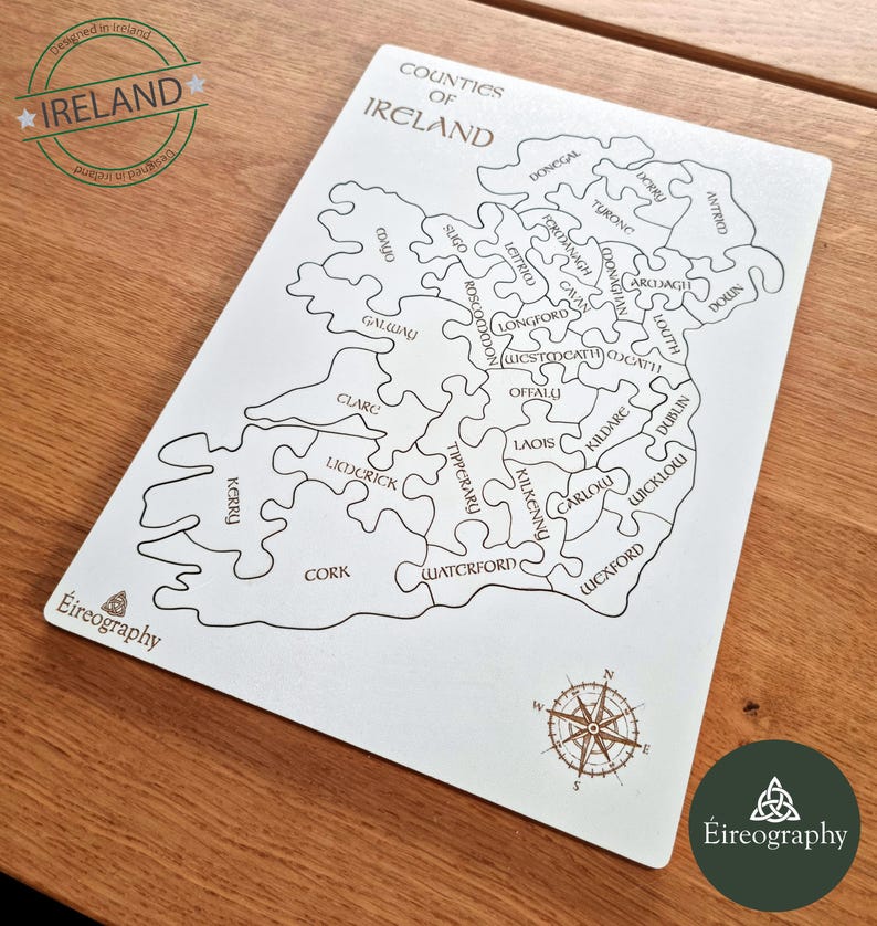 Ireland Map Puzzle Laser Cut Files – Counties Jigsaw (SVG, DXF, PDF, Ai ...