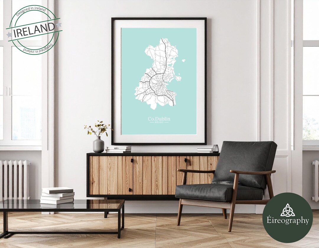 County Dublin Map Print: Elegant Pastel Ireland Wall Art, High Detail ...
