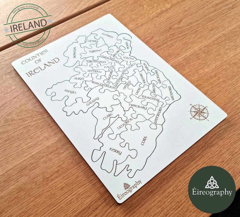 Ireland Map Puzzle Laser Cut Files – Counties Jigsaw (SVG, DXF, PDF, Ai ...