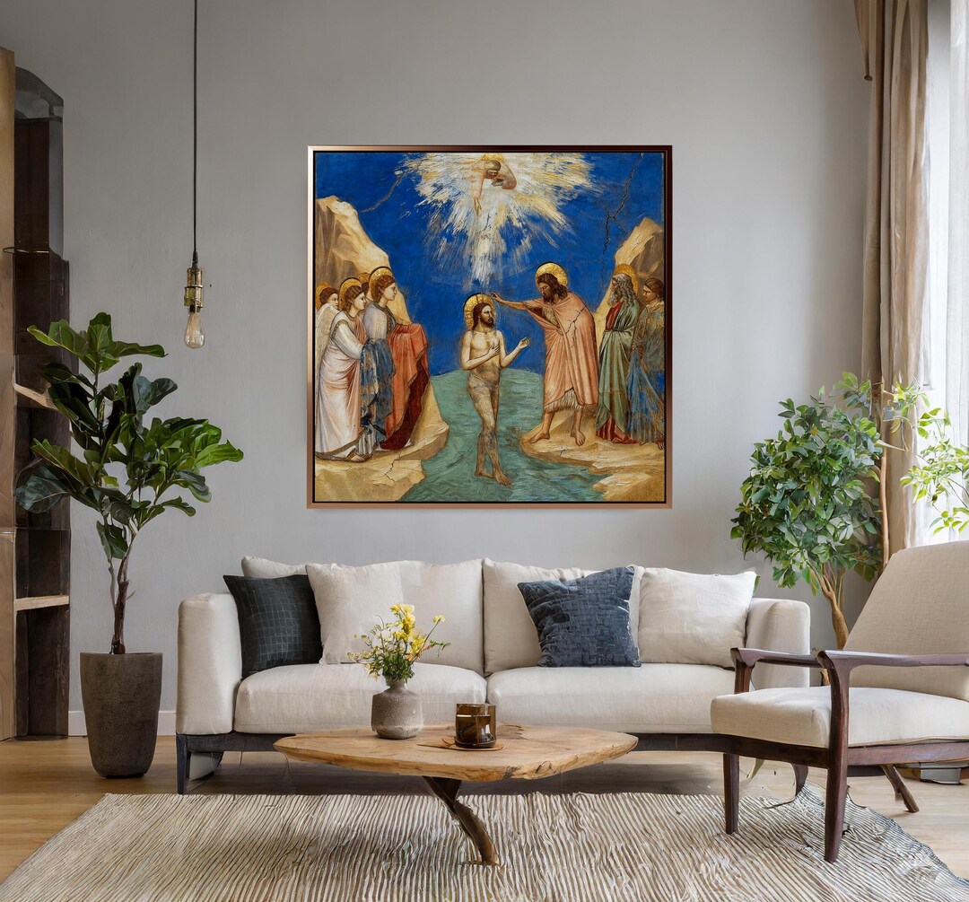 Renaissance Baptism of Christ Canvas Art, Religious Fresco Print, Early ...