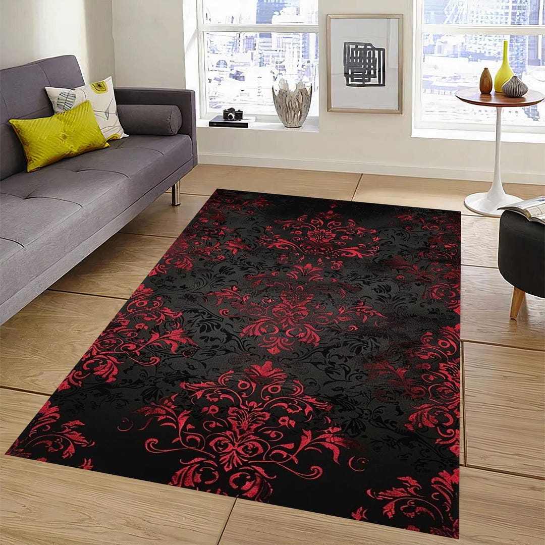 Red and Black Abstract Area Rug: Modern Turkish Design, Washable - Etsy