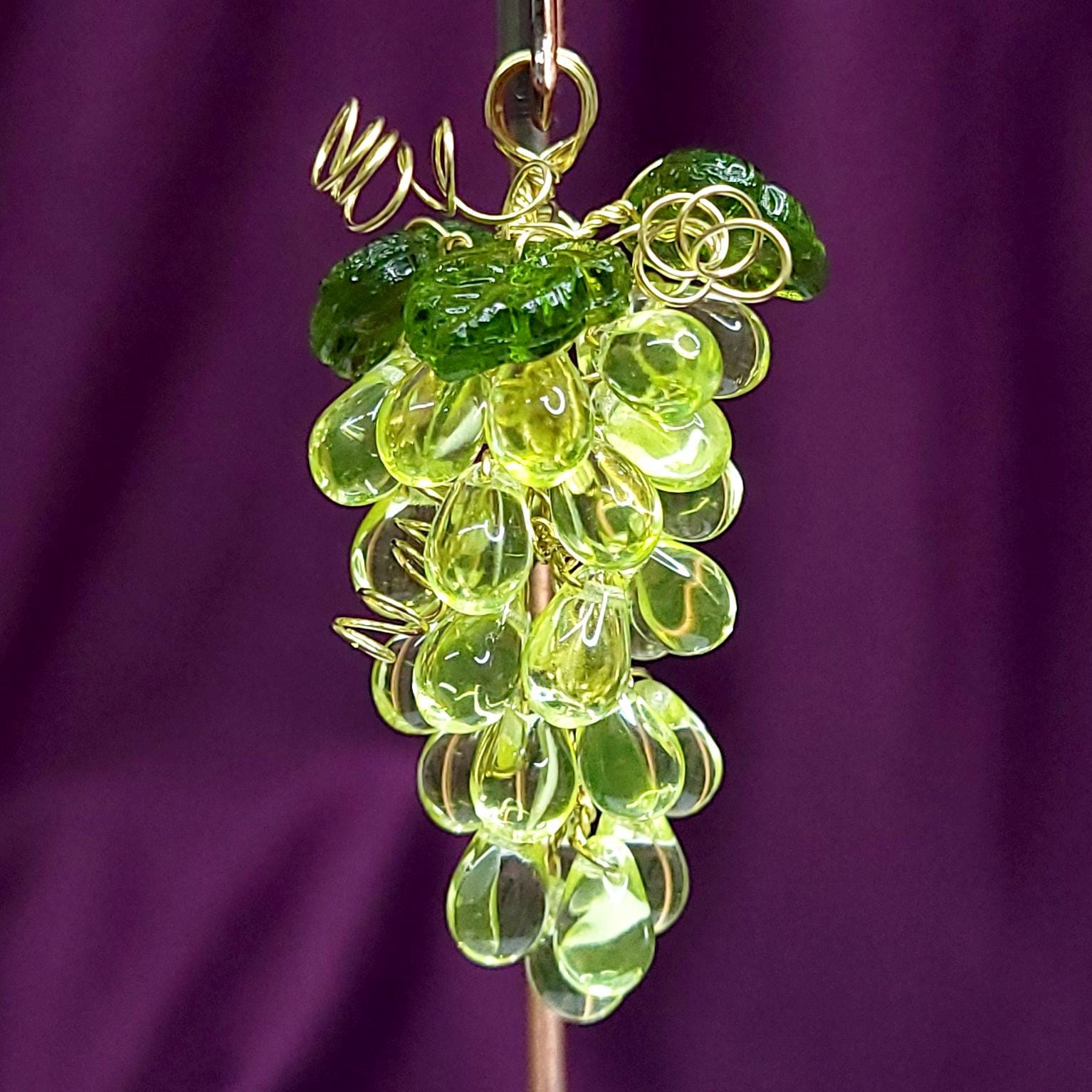 Handmade Uranium Glass Small Bunch of Grape Decor Vaseline Czech Glass ...