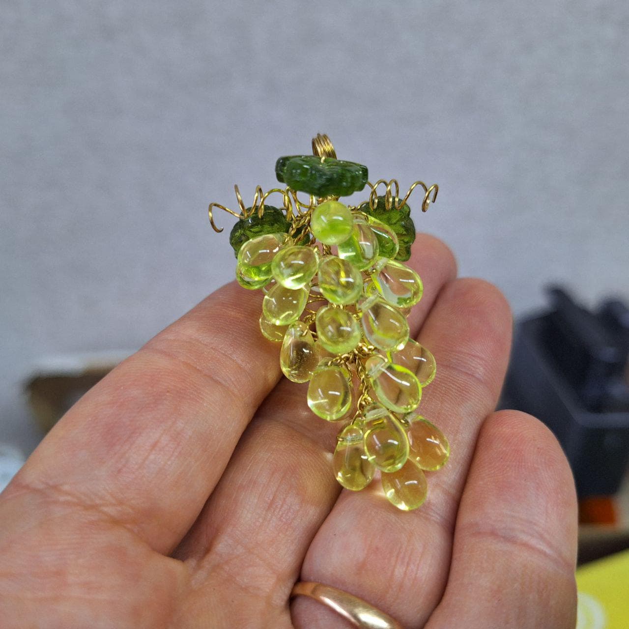 Handmade Uranium Glass Small Bunch of Grape Decor Vaseline Czech Glass ...