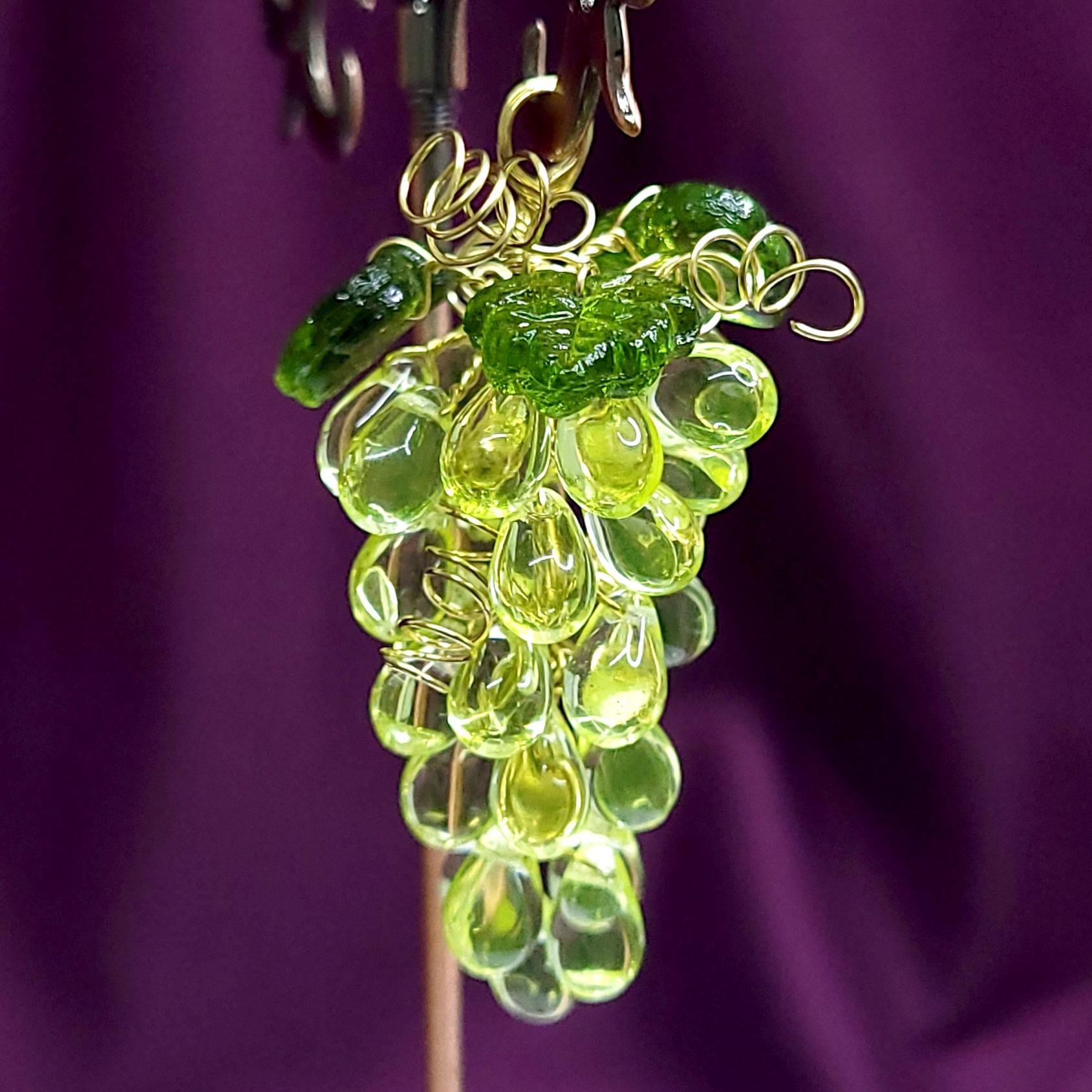 Handmade Uranium Glass Small Bunch of Grape Decor Vaseline Czech Glass ...
