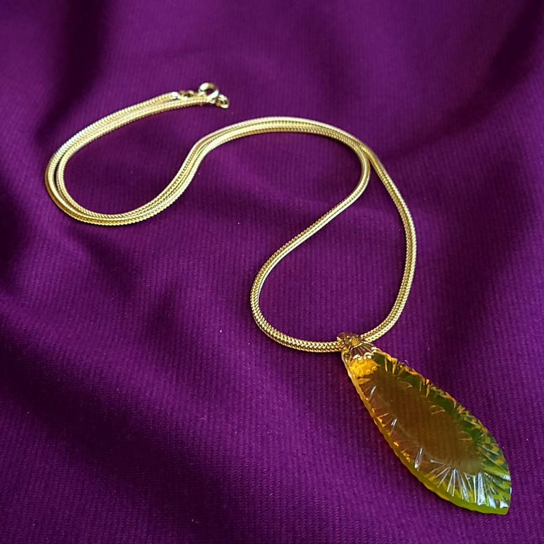 Uranium Orange Glass Pendant on Chain Gold Tone Vaseline Glass Czech ...