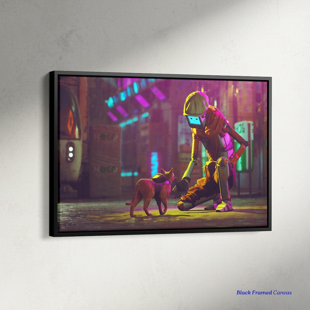 Stray Game Poster, Cyber Cat and Robot Canvas Print, Stray Video Game ...