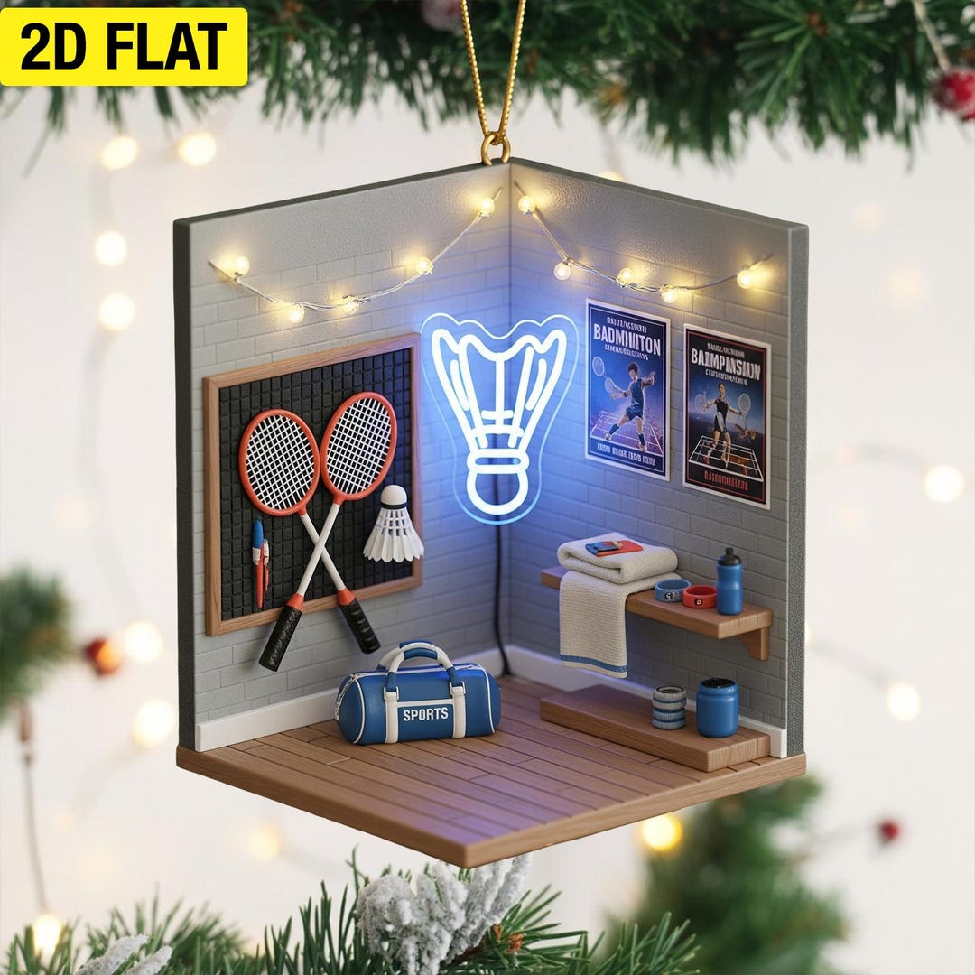 Custom Badminton Corner Ornament 2025, Personalized Sports Xmas Tree ...