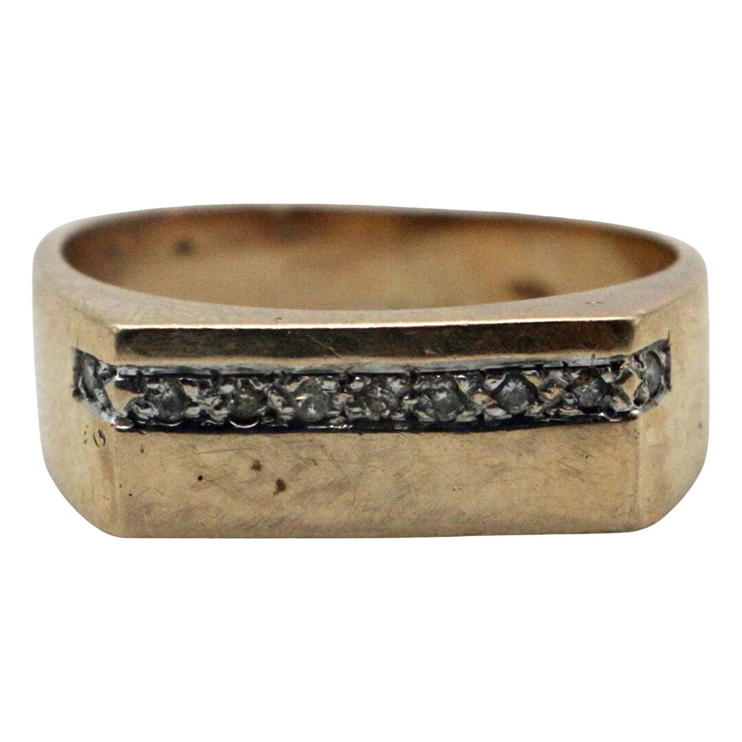 Vintage 14K KP Gold Diamond Band Ring - Men's Signet Style, Size 9.25 ...