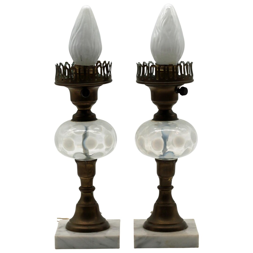 Vintage Coin Dot Lamp Pair With Oversized White Bulbs, Marble Bases - Etsy