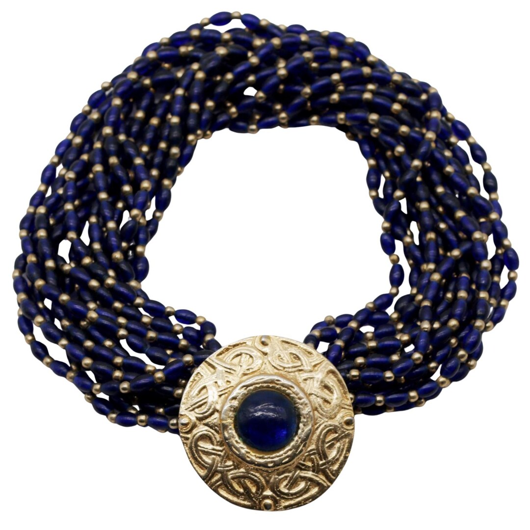 Vintage Cobalt Glass Torsade Necklace With Gold Tone Medallion Clasp - Etsy