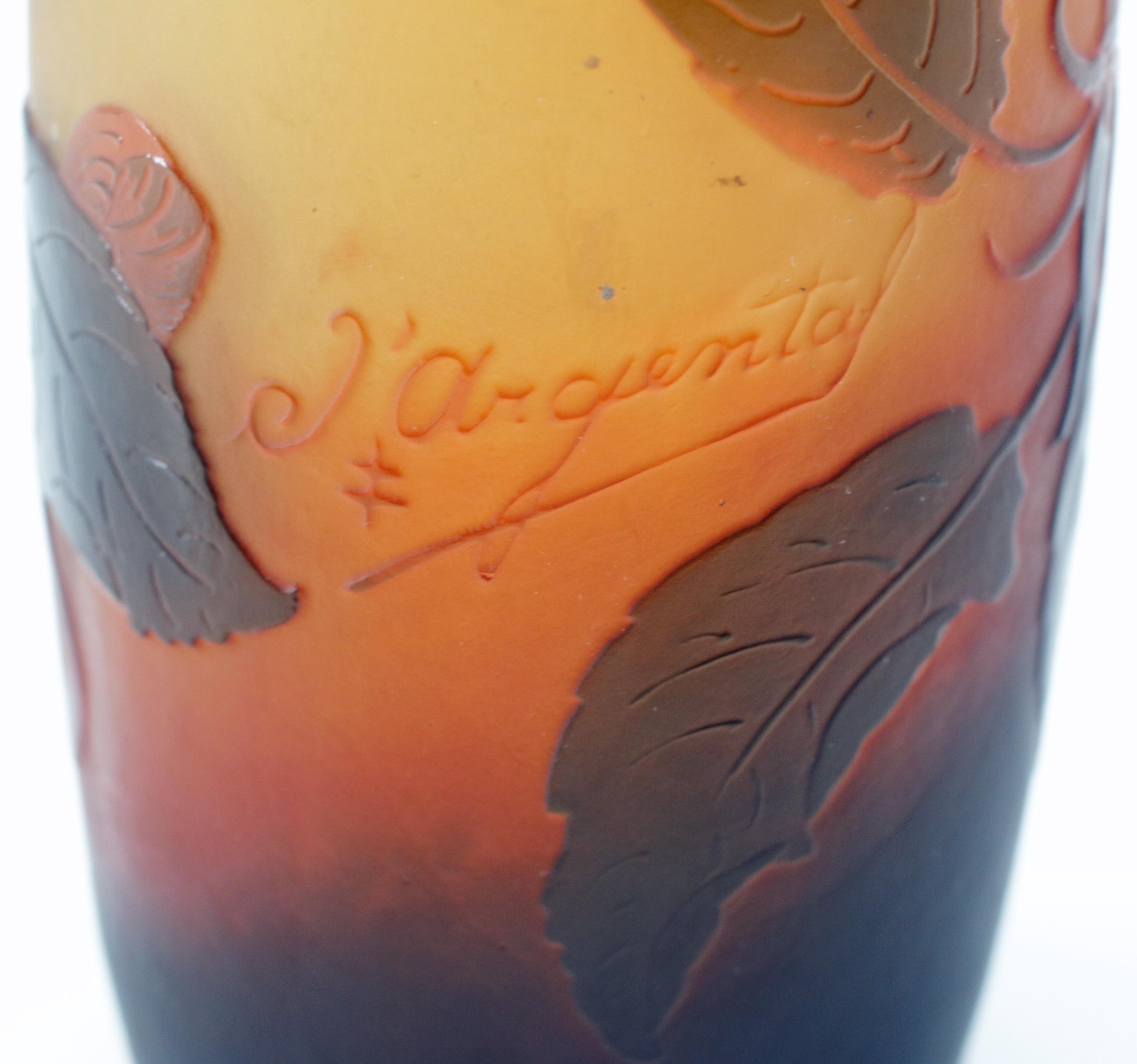 Antique D'argental Cameo Glass Vase – French Art Nouveau Etched Floral ...