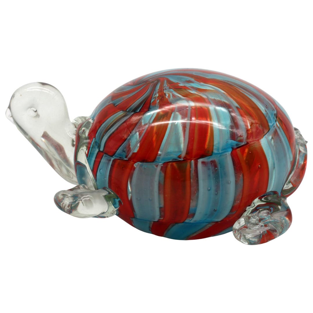 Vintage Murano Glass Turtle With Red and Aqua Ribbon Cane Shell - Etsy