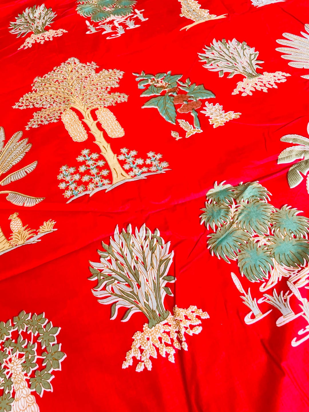 Red Tree Print Fabric, Indian Cotton Fabric, Women Clothing, Home Decor ...