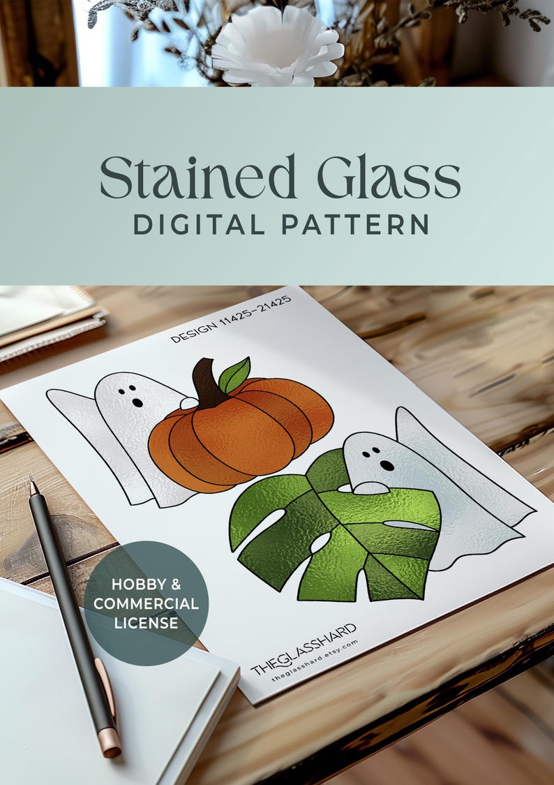 Stained Glass Digital Pattern Download Halloween Ghosts DIY Stained ...