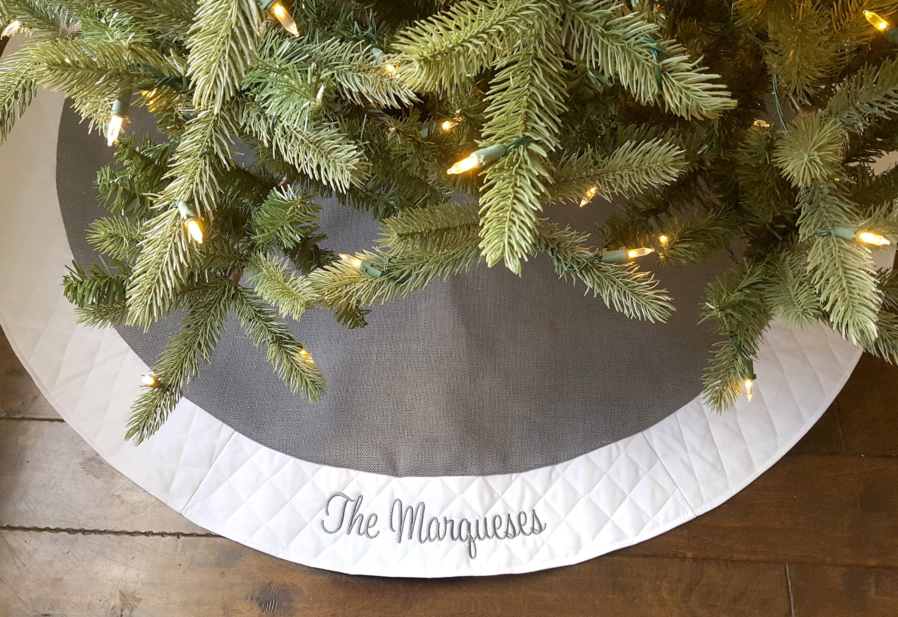 Personalized Christmas Tree Skirt. 54" Gray Silver Burlap Christmas ...