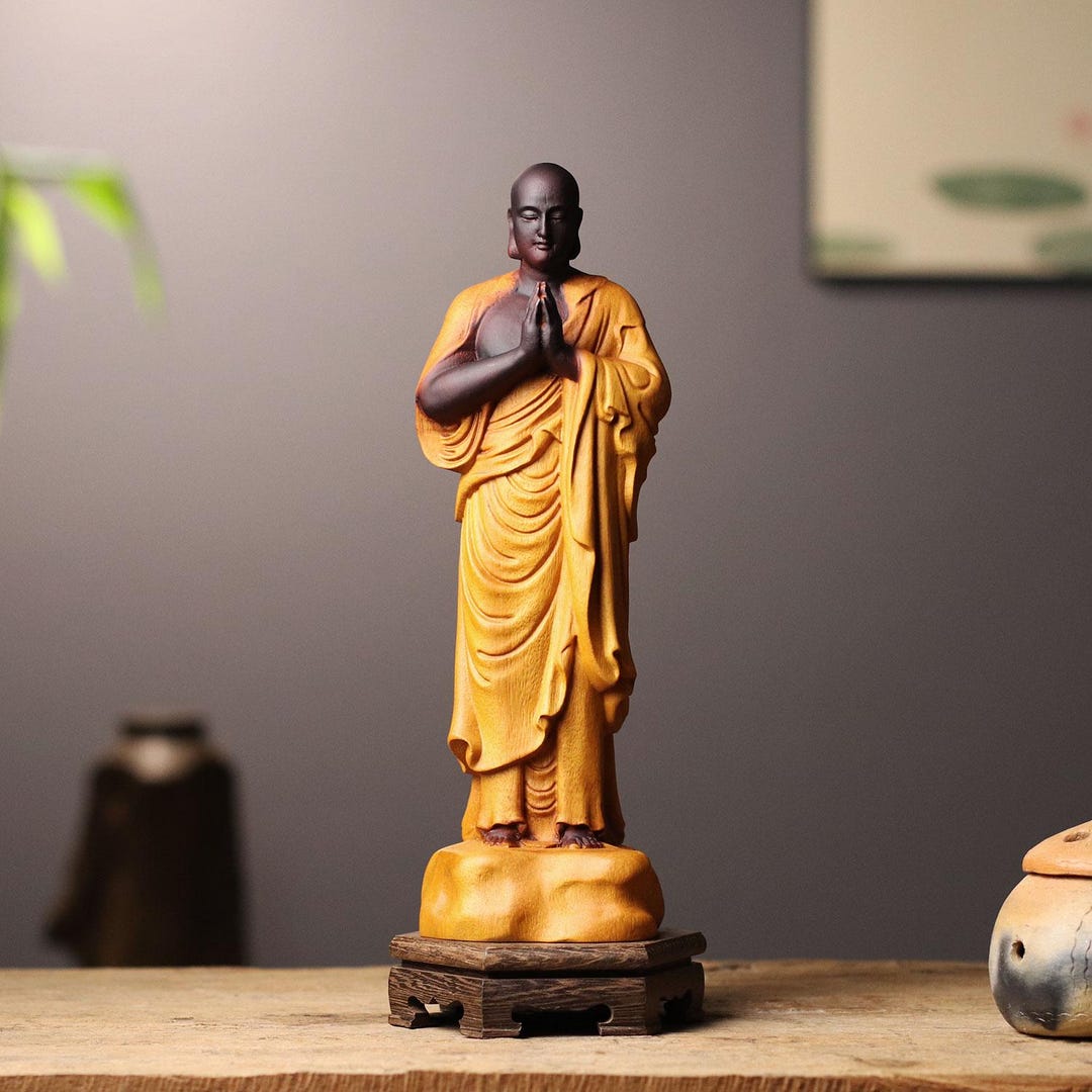 Standing Ananda Buddha Statue – Wooden Mahakashyapa Buddha for ...
