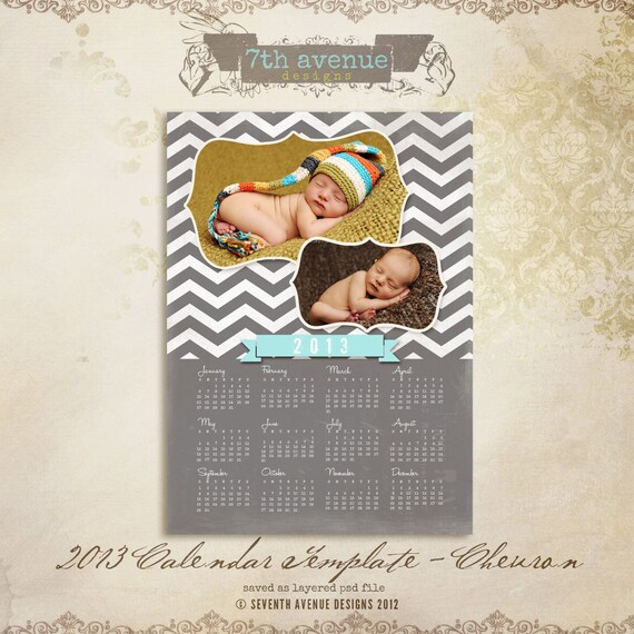 Items similar to 2013 Calendar Template - Chevron 5x7 inch on Etsy