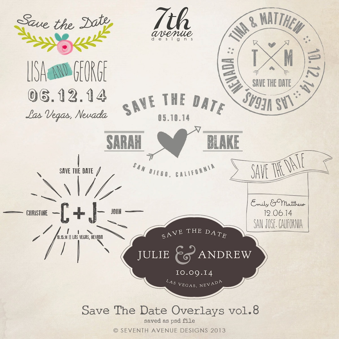 INSTANT DOWNLOAD - Save the Date Words Overlays Vol.8 - Etsy