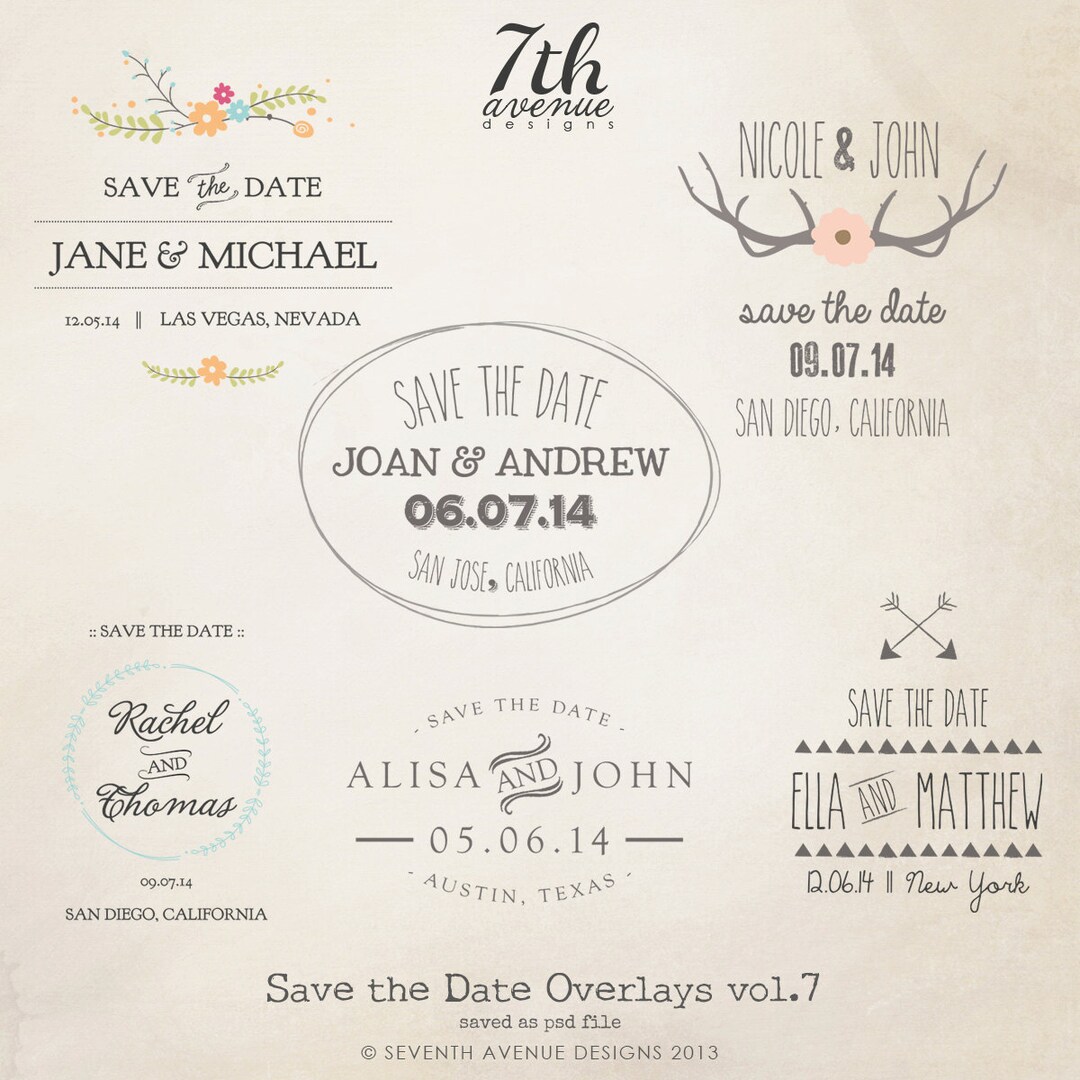 INSTANT DOWNLOAD - Save the Date Words Overlays Vol.7 - Etsy