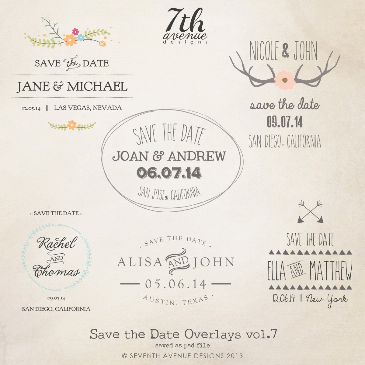 INSTANT DOWNLOAD - Save the Date Words Overlays Vol.7 - Etsy