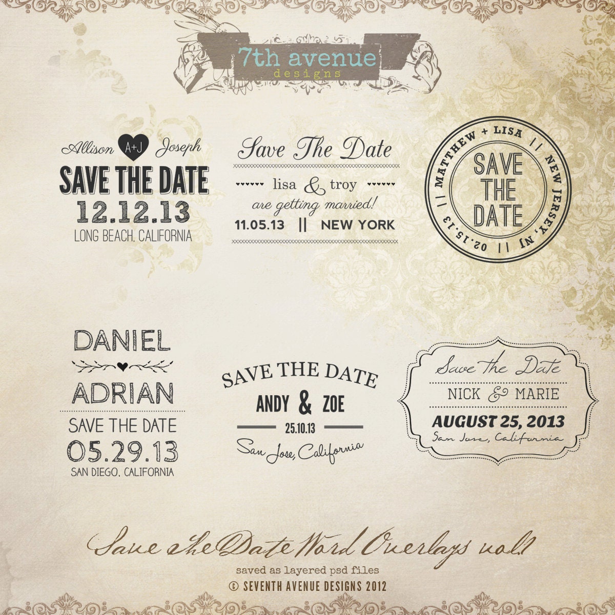 INSTANT DOWNLOAD Save the Date Words Overlays Vol.1 - Etsy