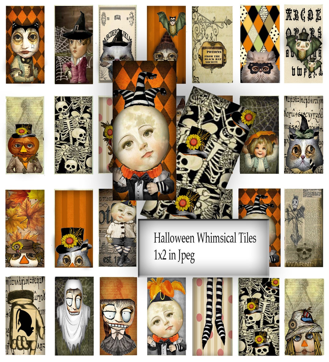 Printable 1x2 Inch Halloween Tiles Domino Tiles for Jewelry ...
