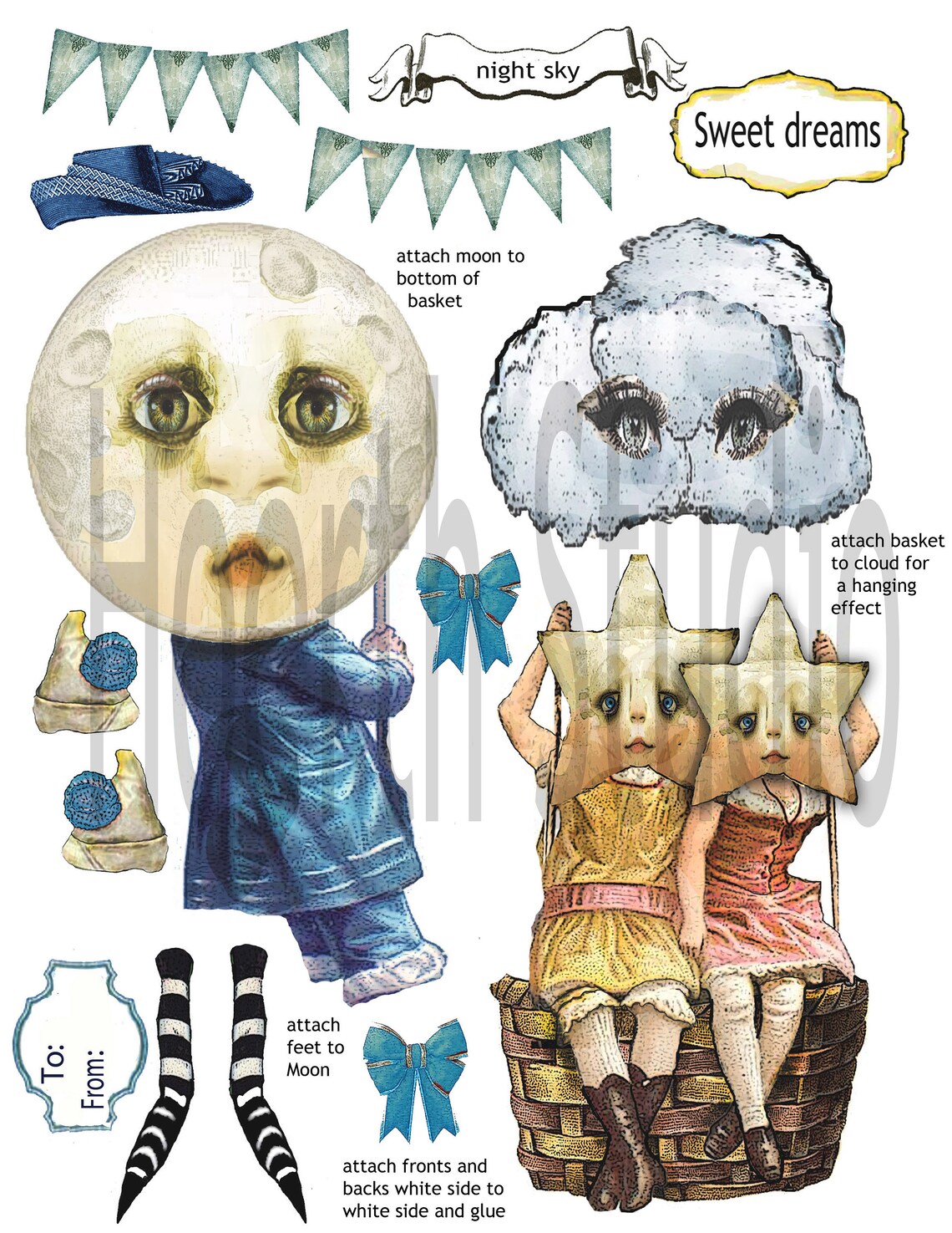 Printable Moon Paper Doll Collage Set Ephemera for Scrapbook - Etsy