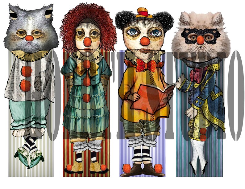Printable Whimsical Circus Bookmarks Collage Scrapbook Paper, Download ...