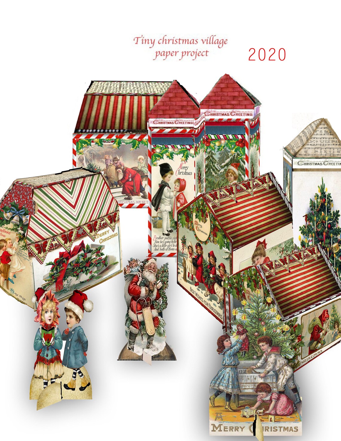 Printable Christmas Village Victorian Paper Houses and Clock | Etsy