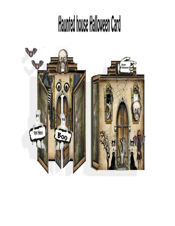 Halloween Printable Haunted House Card With Accessories Gothic - Etsy