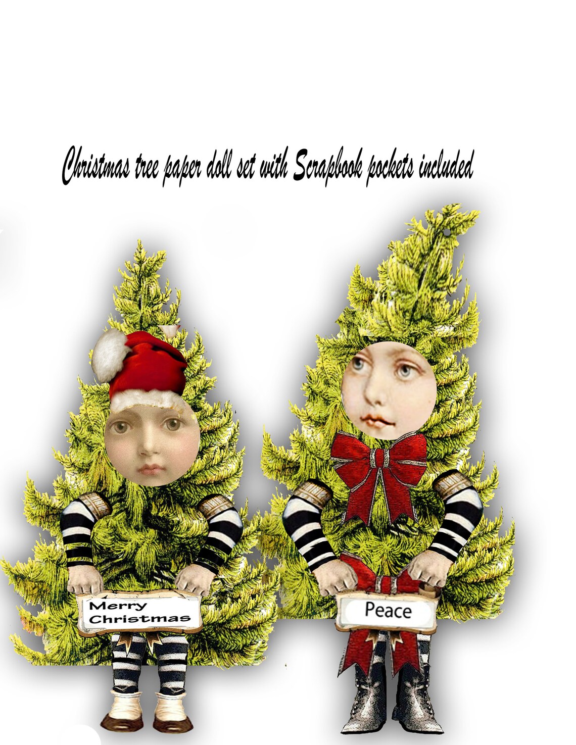 Printable christmas tree paper dolls for ornaments and for | Etsy